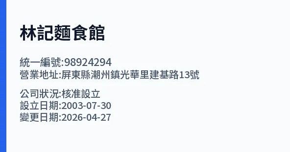 林記麵食館的照片-統編 98924294(屏東縣) 公司登記資料與營業項目詳細圖表
