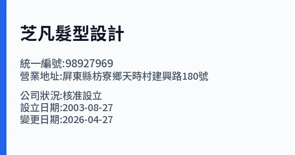 芝凡髮型設計的照片-統編 98927969(屏東縣) 公司登記資料與營業項目詳細圖表