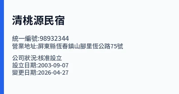 清桃源民宿的照片-統編 98932344(屏東縣) 公司登記資料與營業項目詳細圖表