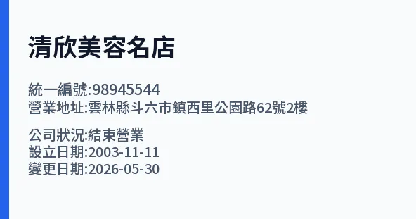 清欣美容名店的照片-統編 98945544(雲林縣) 公司登記資料與營業項目詳細圖表