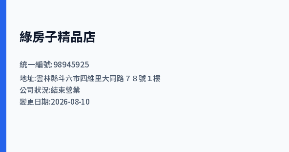 綠房子精品店的照片-統編 98945925(雲林縣) 公司登記資料與營業項目詳細圖表