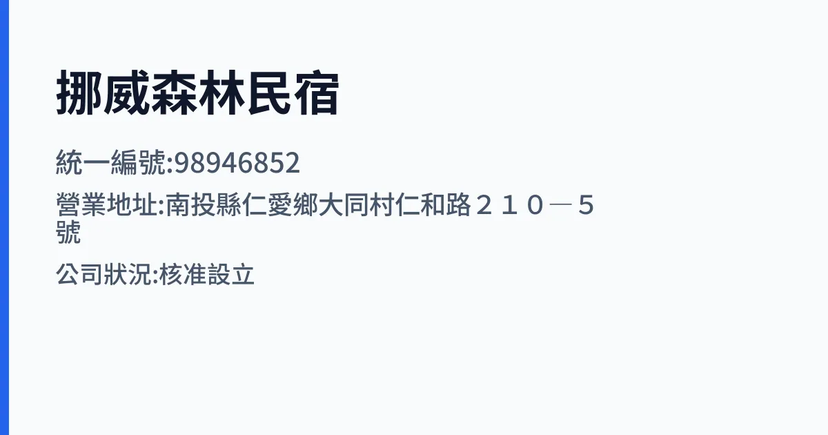 挪威森林民宿 - 統編 98946852(南投縣) 公司登記資料與營業項目詳細圖表