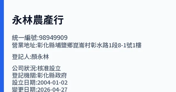 永林農產行的照片-統編 98949909(彰化縣) 公司登記資料與營業項目詳細圖表