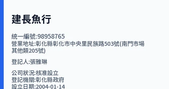 建長魚行的照片-統編 98958765(彰化縣) 公司登記資料與營業項目詳細圖表