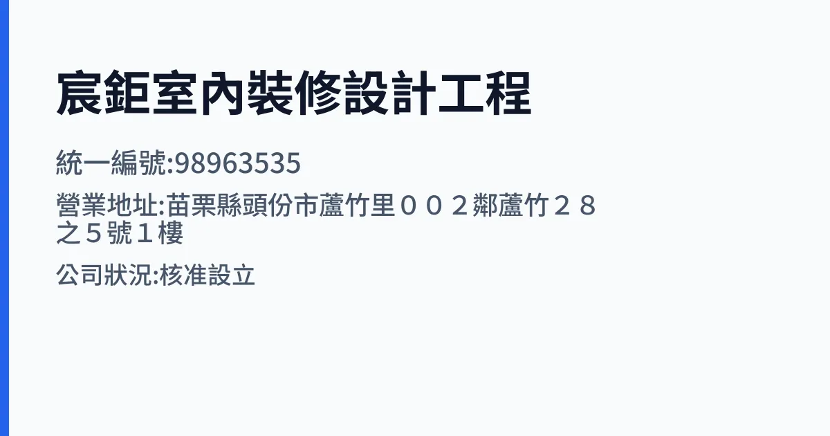 宸鉅室內裝修設計工程 - 統編 98963535(苗栗縣) 公司登記資料與營業項目詳細圖表