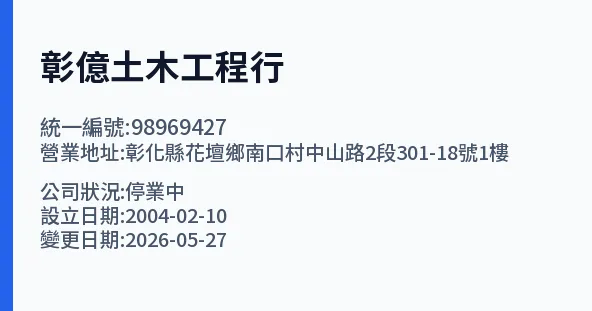 彰億土木工程行的照片-統編 98969427(彰化縣) 公司登記資料與營業項目詳細圖表