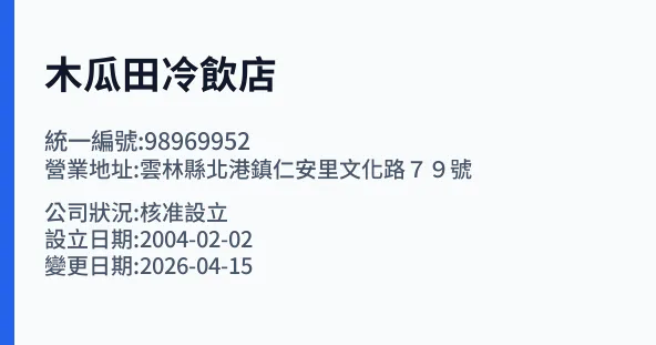 木瓜田冷飲店的照片-統編 98969952(雲林縣) 公司登記資料與營業項目詳細圖表