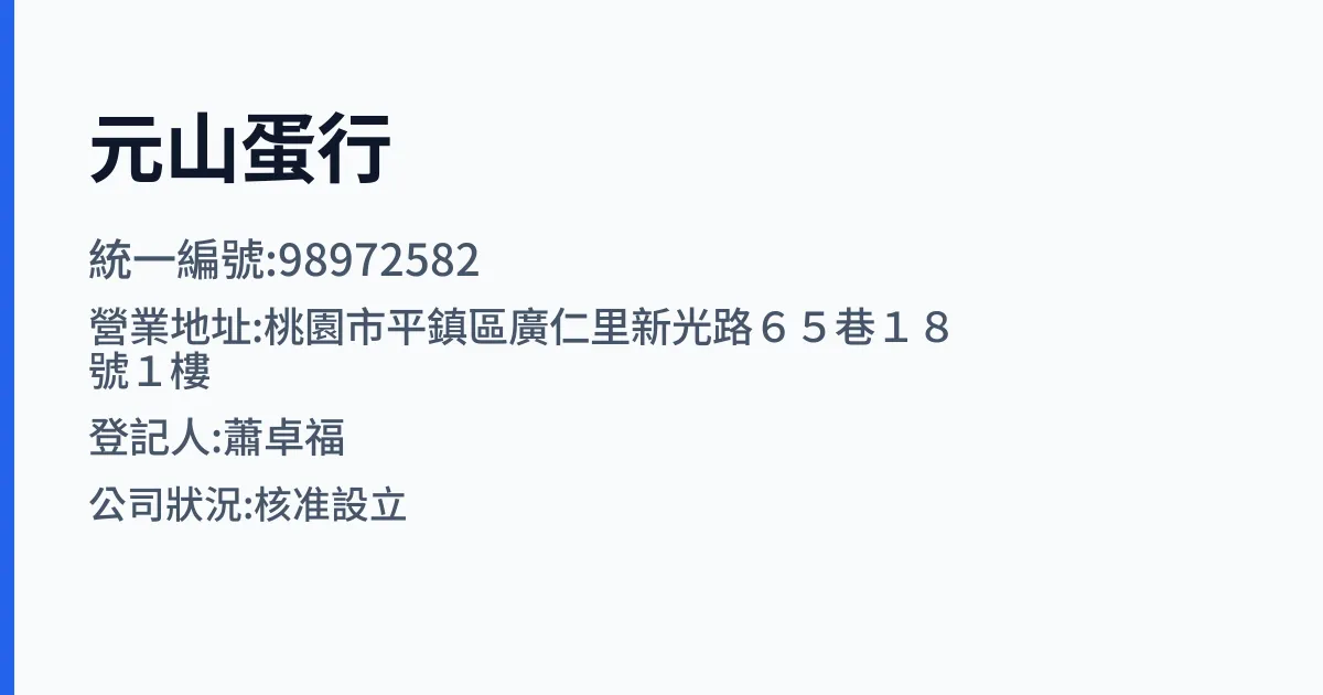 元山蛋行 - 統編 98972582（桃園市） 公司登記資料與營業項目詳細圖表