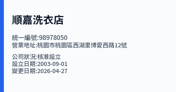 順嘉洗衣店的照片-統編 98978050(桃園市) 公司登記資料與營業項目詳細圖表