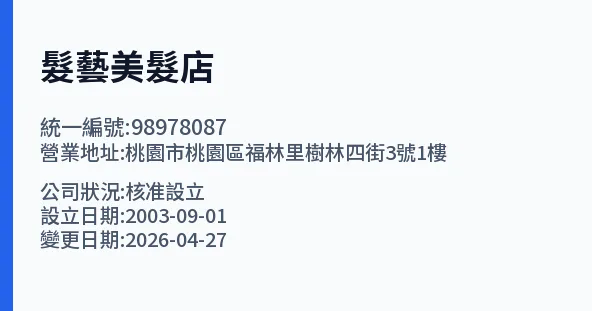 髮藝美髮店的照片-統編 98978087(桃園市) 公司登記資料與營業項目詳細圖表