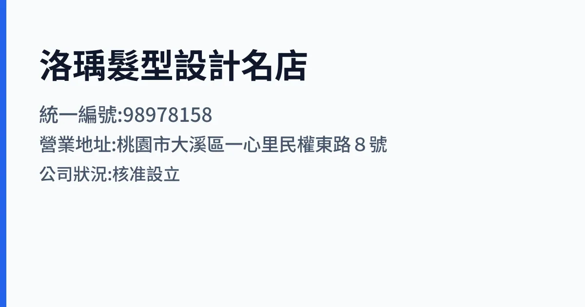 洛瑀髮型設計名店 - 統編 98978158(桃園市) 公司登記資料與營業項目詳細圖表