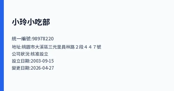 小玲小吃部的照片-統編 98978220(桃園市) 公司登記資料與營業項目詳細圖表