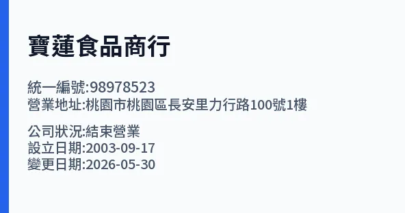 寶蓮食品商行的照片-統編 98978523(桃園市) 公司登記資料與營業項目詳細圖表