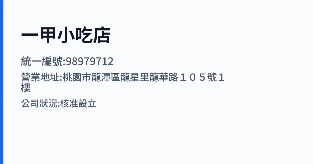 一甲小吃店 - 統編 98979712(桃園市) 公司登記資料與營業項目詳細圖表