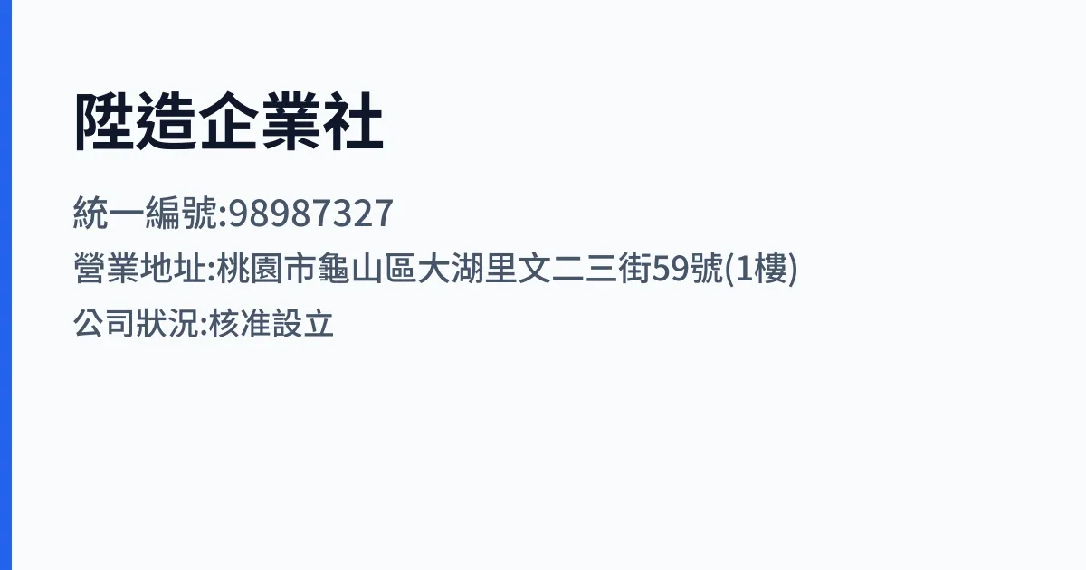 陞造企業社 - 統編 98987327(桃園市) 公司登記資料與營業項目詳細圖表