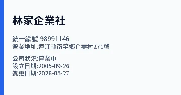 林家企業社的照片-統編 98991146(連江縣) 公司登記資料與營業項目詳細圖表