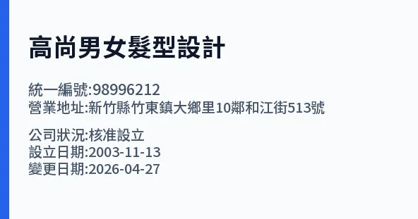 高尚男女髮型設計的照片-統編 98996212(新竹縣) 公司登記資料與營業項目詳細圖表