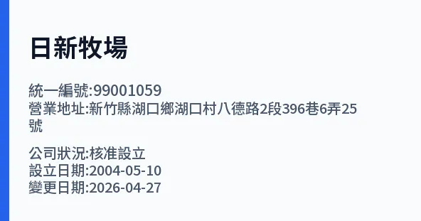 日新牧場的照片-統編 99001059(新竹縣) 公司登記資料與營業項目詳細圖表
