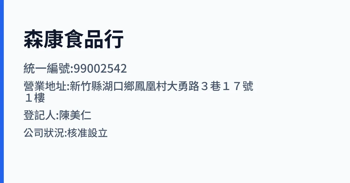 森康食品行 - 統編 99002542(新竹縣) 公司登記資料與營業項目詳細圖表