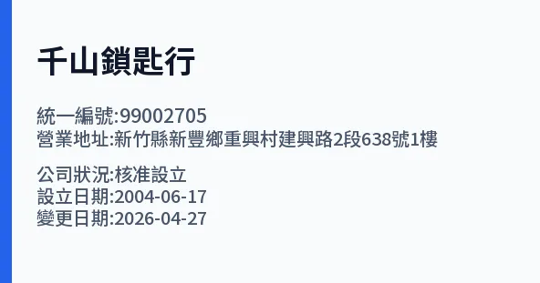 千山鎖匙行的照片-統編 99002705(新竹縣) 公司登記資料與營業項目詳細圖表