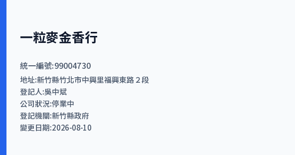 一粒麥金香行的照片-統編 99004730(新竹縣) 公司登記資料與營業項目詳細圖表