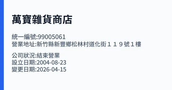 萬寶雜貨商店的照片-統編 99005061(新竹縣) 公司登記資料與營業項目詳細圖表