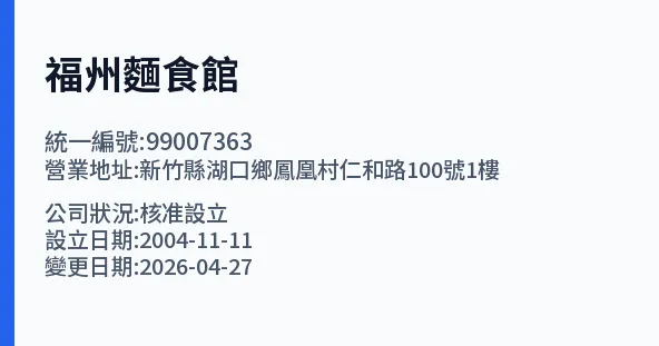 福州麵食館的照片-統編 99007363(新竹縣) 公司登記資料與營業項目詳細圖表