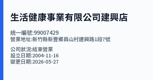 生活健康事業有限公司建興店的照片-統編 99007429(新竹縣) 公司登記資料與營業項目詳細圖表