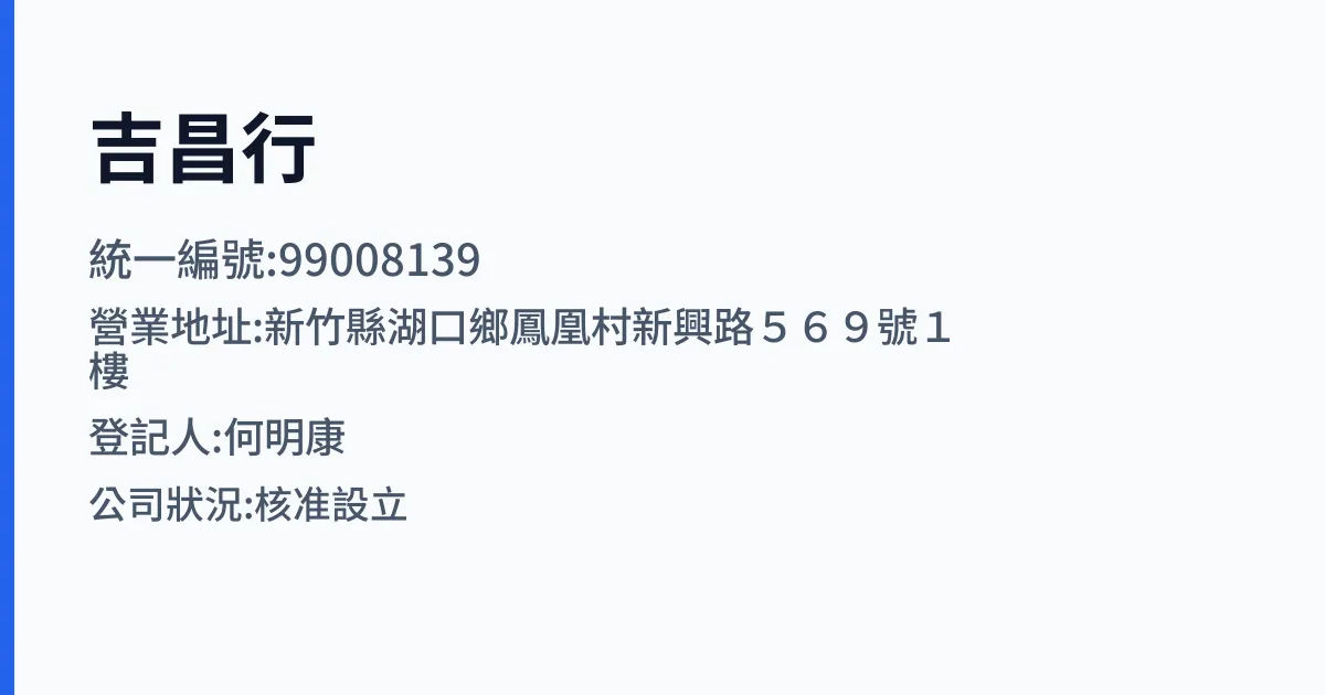 吉昌行 - 統編 99008139(新竹縣) 公司登記資料與營業項目詳細圖表