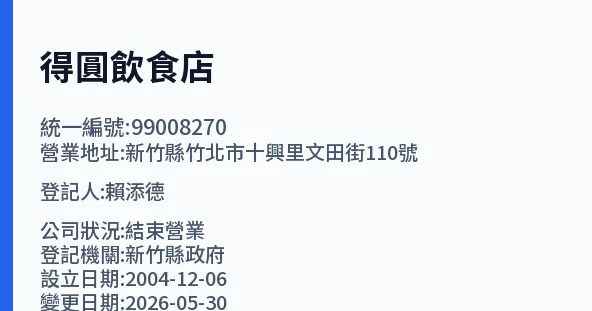 得圓飲食店的照片-統編 99008270(新竹縣) 公司登記資料與營業項目詳細圖表