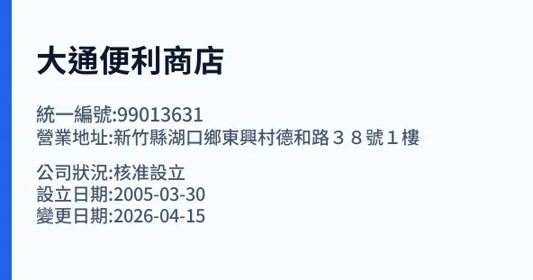 大通便利商店的照片-統編 99013631(新竹縣) 公司登記資料與營業項目詳細圖表