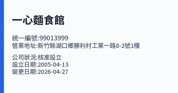 一心麵食館的照片-統編 99013999(新竹縣) 公司登記資料與營業項目詳細圖表