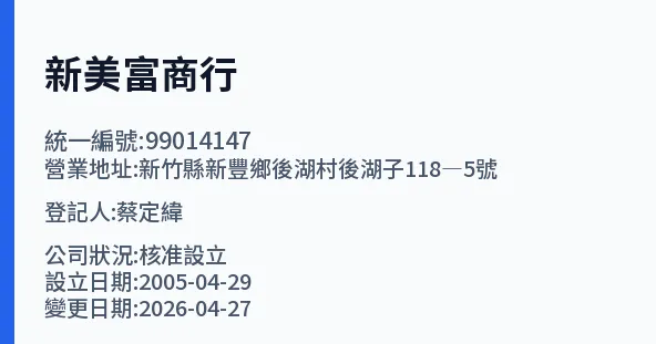 新美富商行的照片-統編 99014147(新竹縣) 公司登記資料與營業項目詳細圖表