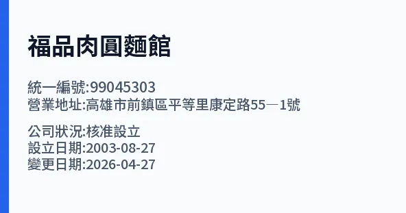 福品肉圓麵館的照片-統編 99045303(高雄市) 公司登記資料與營業項目詳細圖表