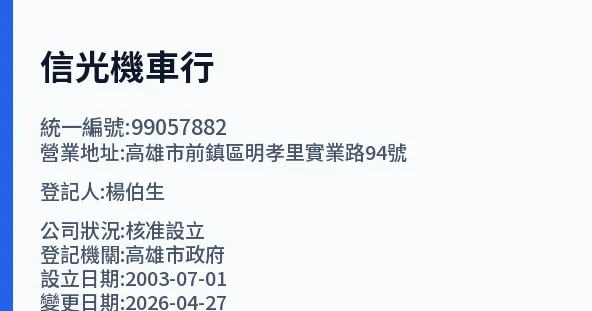 信光機車行的照片-統編 99057882(高雄市) 公司登記資料與營業項目詳細圖表