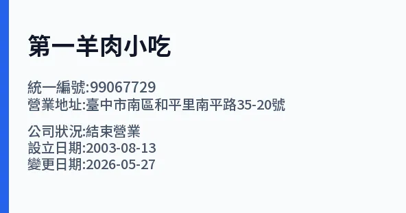 第一羊肉小吃的照片-統編 99067729(臺中市) 公司登記資料與營業項目詳細圖表