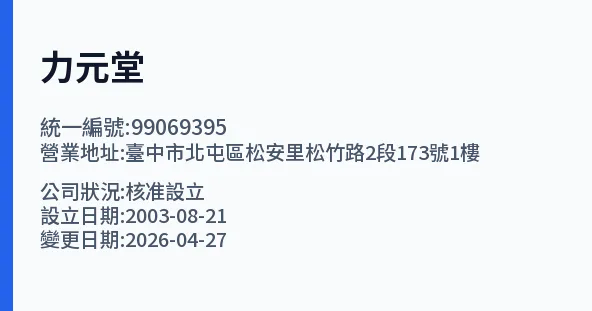 力元堂的照片-統編 99069395(臺中市) 公司登記資料與營業項目詳細圖表