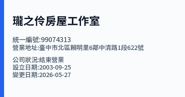 瓏之伶房屋工作室的照片-統編 99074313(臺中市) 公司登記資料與營業項目詳細圖表