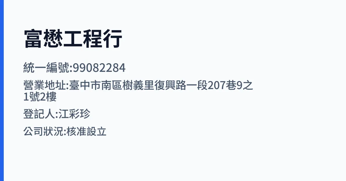 富懋工程行 - 統編 99082284(臺中市) 公司登記資料與營業項目詳細圖表