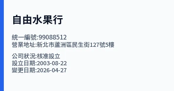 自由水果行的照片-統編 99088512(新北市) 公司登記資料與營業項目詳細圖表