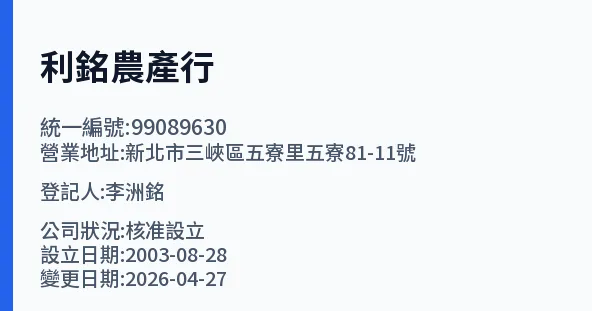 利銘農產行的照片-統編 99089630(新北市) 公司登記資料與營業項目詳細圖表