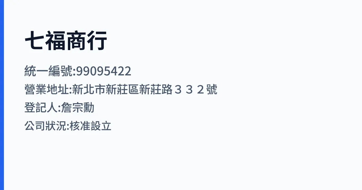 七福商行 - 統編 99095422(新北市) 公司登記資料與營業項目詳細圖表