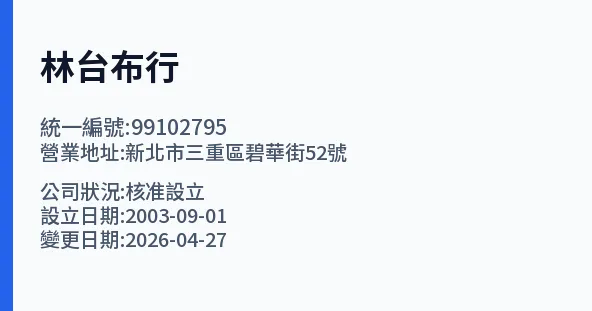 林台布行的照片-統編 99102795(新北市) 公司登記資料與營業項目詳細圖表