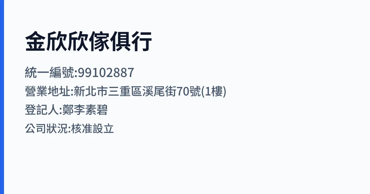 金欣欣傢俱行 - 統編 99102887(新北市) 公司登記資料與營業項目詳細圖表