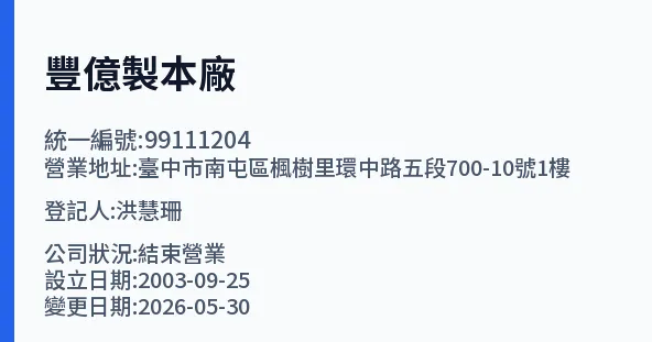 豐億製本廠的照片-統編 99111204(臺中市) 公司登記資料與營業項目詳細圖表