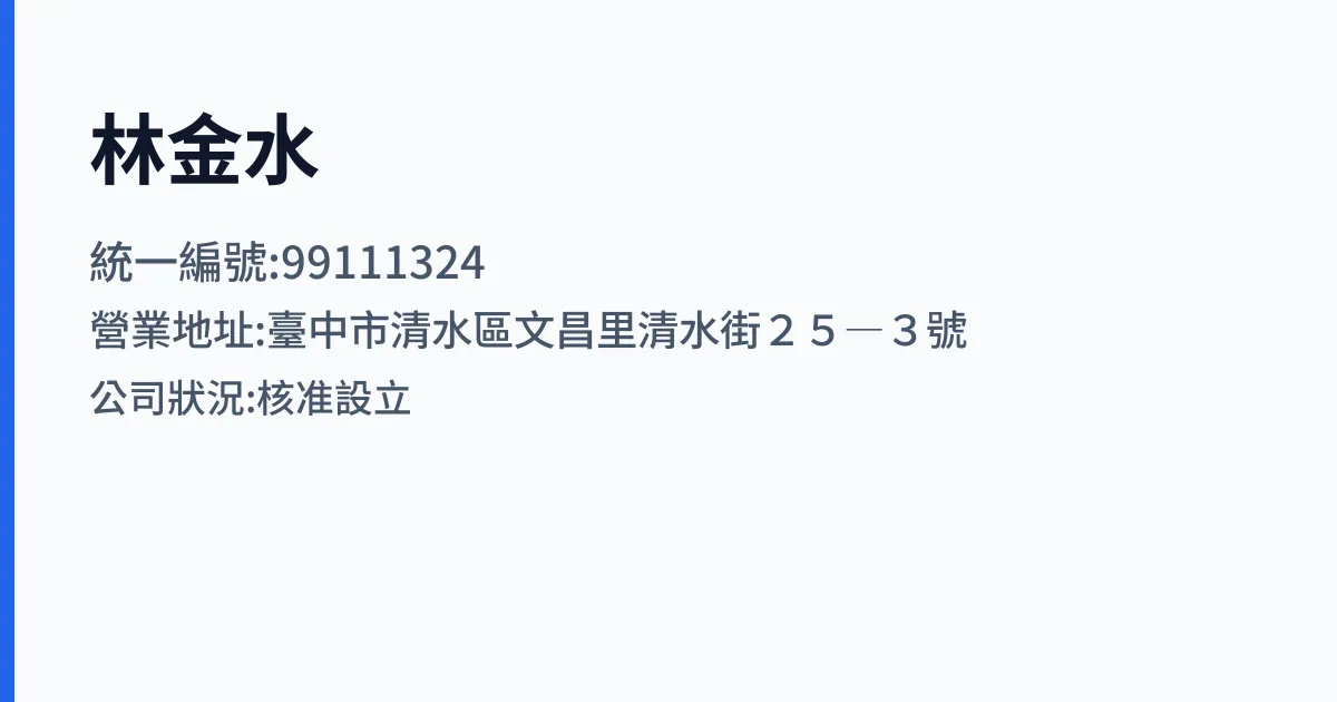 林金水 - 統編 99111324(臺中市) 公司登記資料與營業項目詳細圖表