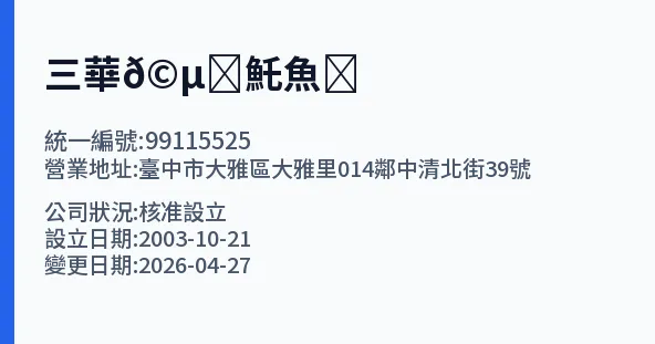 三華𩵚魠魚焿的照片-統編 99115525(臺中市) 公司登記資料與營業項目詳細圖表