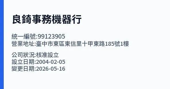 良錡事務機器行的照片-統編 99123905(臺中市) 公司登記資料與營業項目詳細圖表