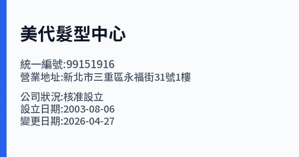 美代髮型中心的照片-統編 99151916(新北市) 公司登記資料與營業項目詳細圖表
