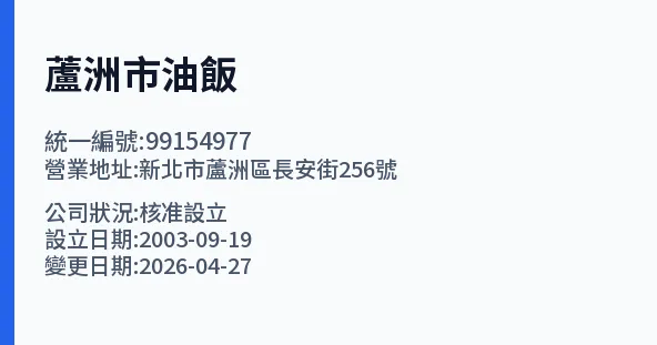 蘆洲市油飯的照片-統編 99154977(新北市) 公司登記資料與營業項目詳細圖表